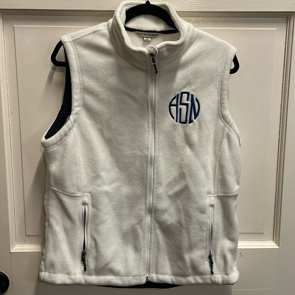 Port Authority | Jackets & Coats | Snow White Plush Vest With Navy ...